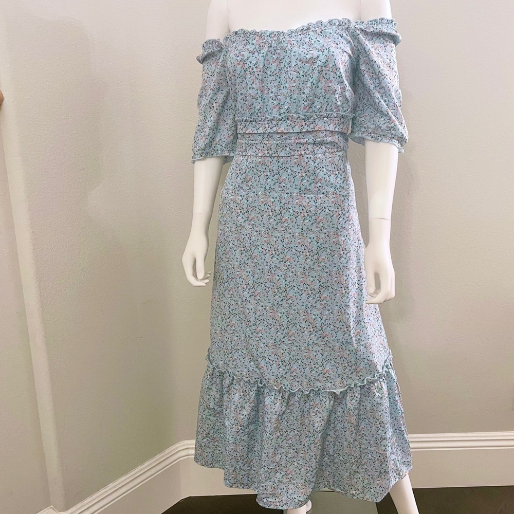 Belle Poque - Cottagecore Blue Floral Dress With Puff… - Gem
